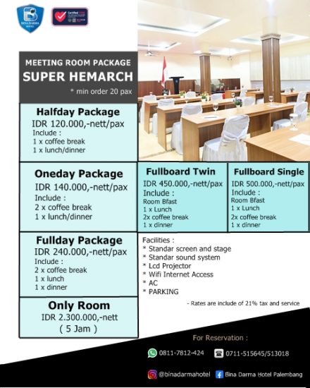 Meeting Room Package – Bina Darma Hotel – South Sumatera, Indonesia